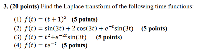 Solved 3. (20 points) Find the Laplace transform of the | Chegg.com
