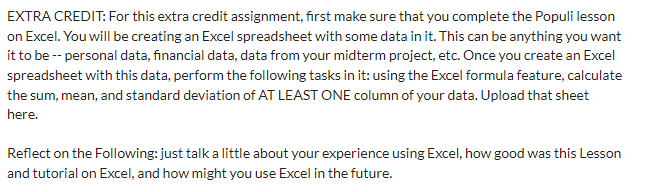Solved EXTRA CREDIT: For this extra credit assignment, first | Chegg.com