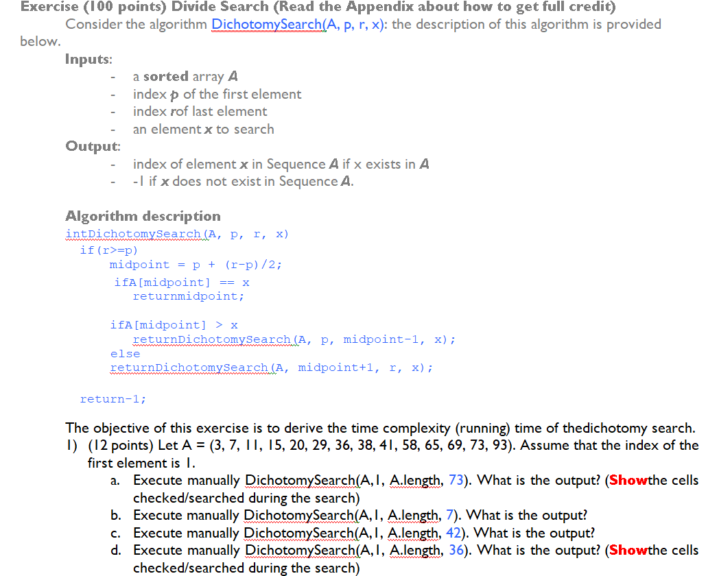 Solved cise (100 points) Divide Search (Read the Appendix | Chegg.com