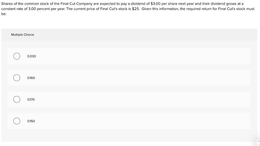 Solved Shares of the common stock of the Final Cut Company | Chegg.com