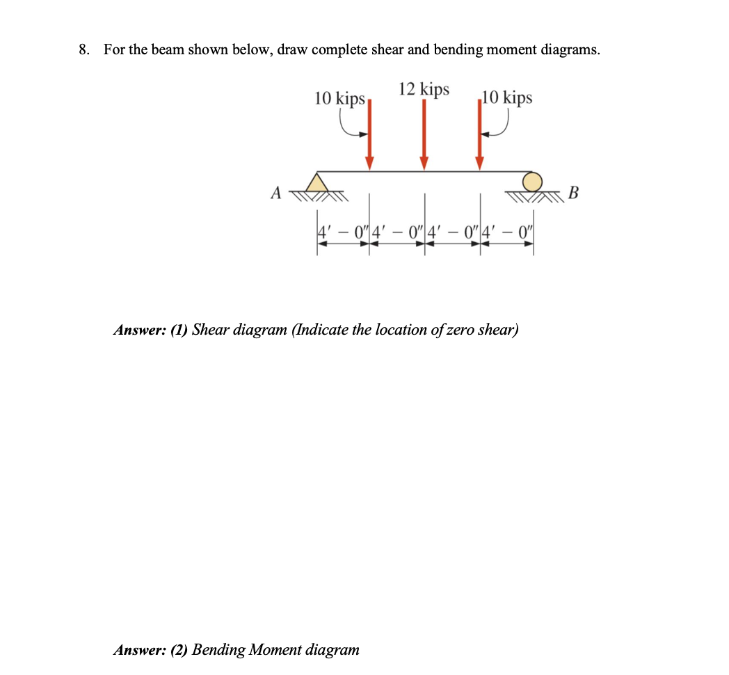 Solved For the beam shown below, draw complete shear and | Chegg.com