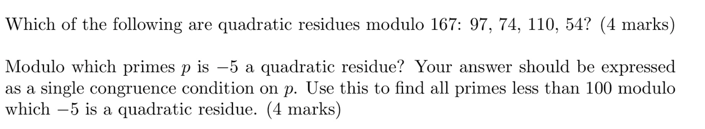 Which of the following are quadratic residues modulo | Chegg.com