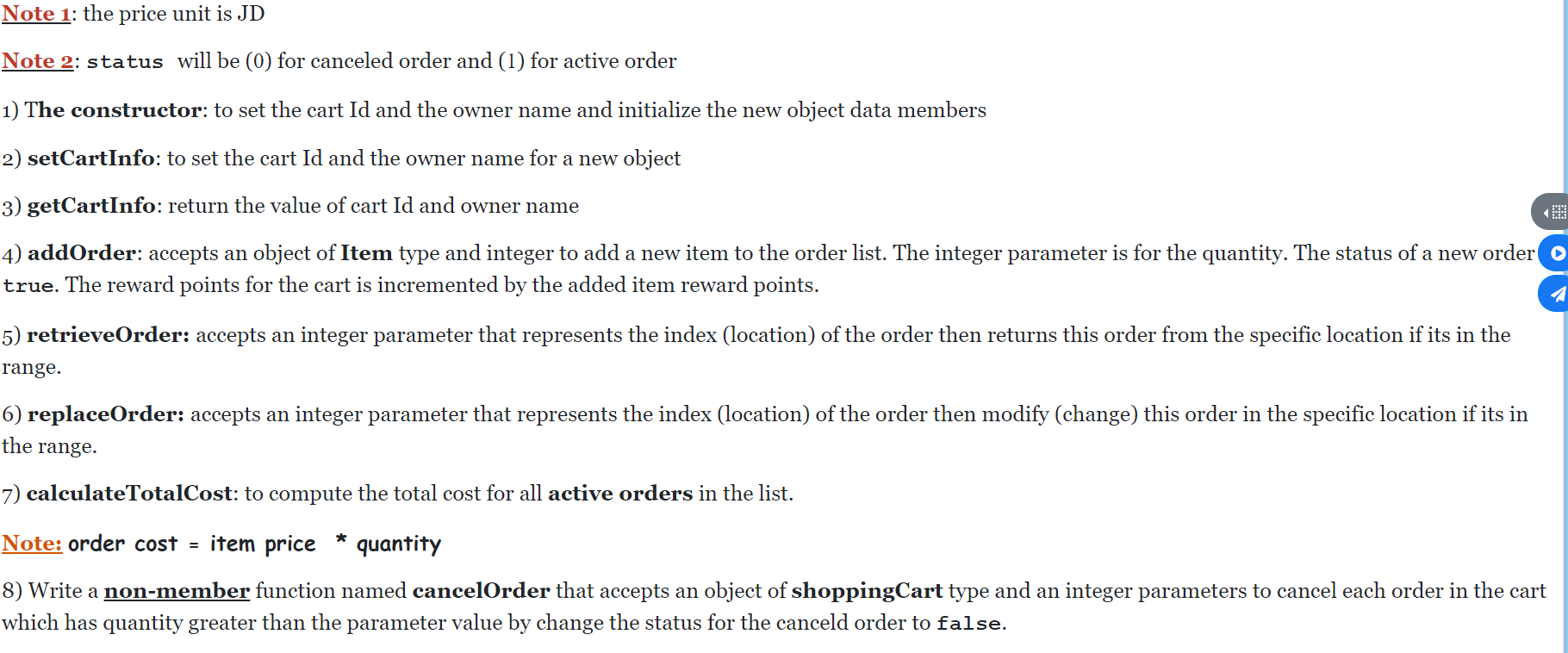 Solved Use the definition of Item and Order structs and the | Chegg.com