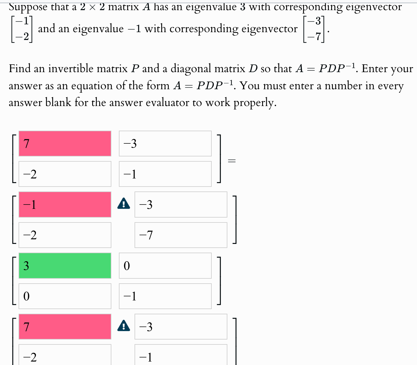 Solved by an EXPERT Suppose that a 2×2 ﻿matrix A has an ﻿eigenvalue 3 | Chegg.com