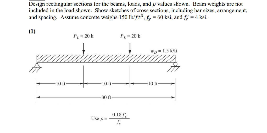 Solved Design rectangular sections for the beams, loads, and | Chegg.com