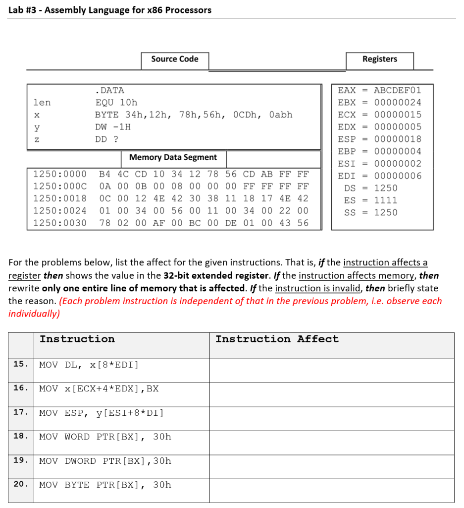 Solved Lab 3 Assembly Language For X86 Processors Source
