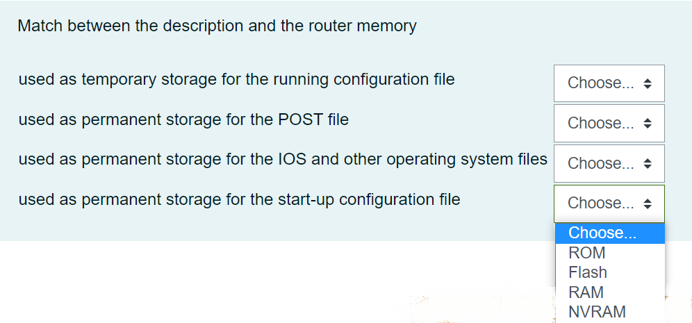 Solved Match between the description and the router memory | Chegg.com