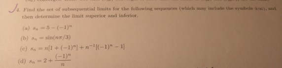 Solved o ). 11. Find the set of subsequential limits for the | Chegg.com