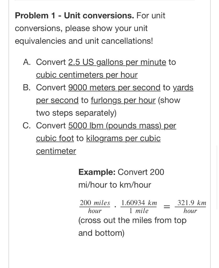Solved Problem 1 - Unit conversions. For unit conversions, | Chegg.com