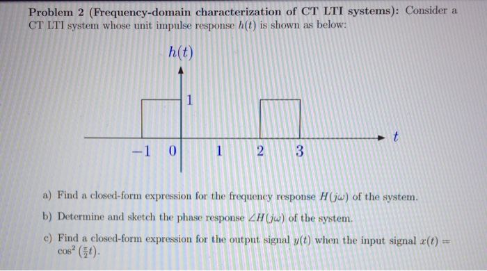 Solved Problem 2 (Frequency-domain characterization of CT | Chegg.com
