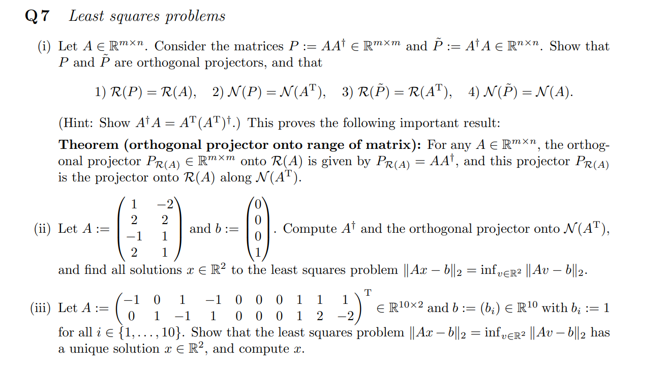 Solved Least squares problems (i) Let A∈Rm×n. Consider the | Chegg.com