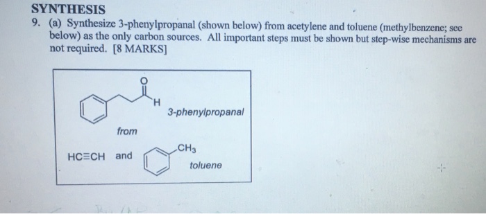 Solved SYNTHESIS 9. (a) Synthesize 3-phenylpropanal (shown | Chegg.com