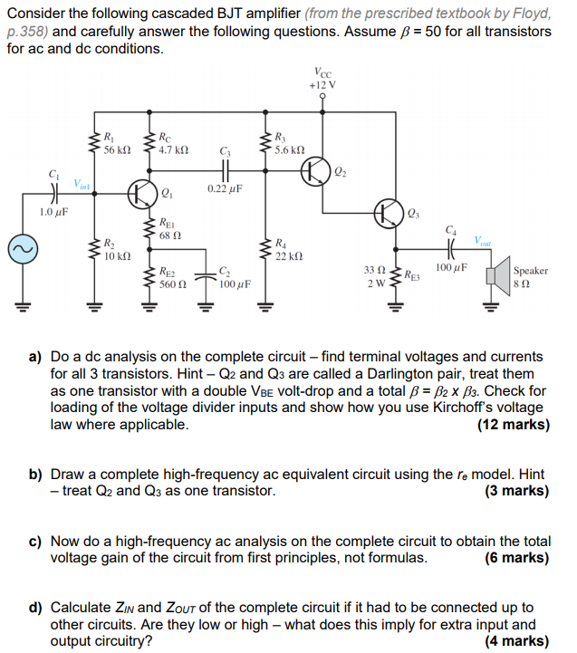 Solved Consider the following cascaded BJT amplifier (from | Chegg.com