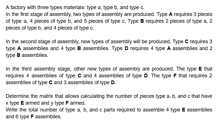 Solved A factory with three types materials: type a, type b, | Chegg.com
