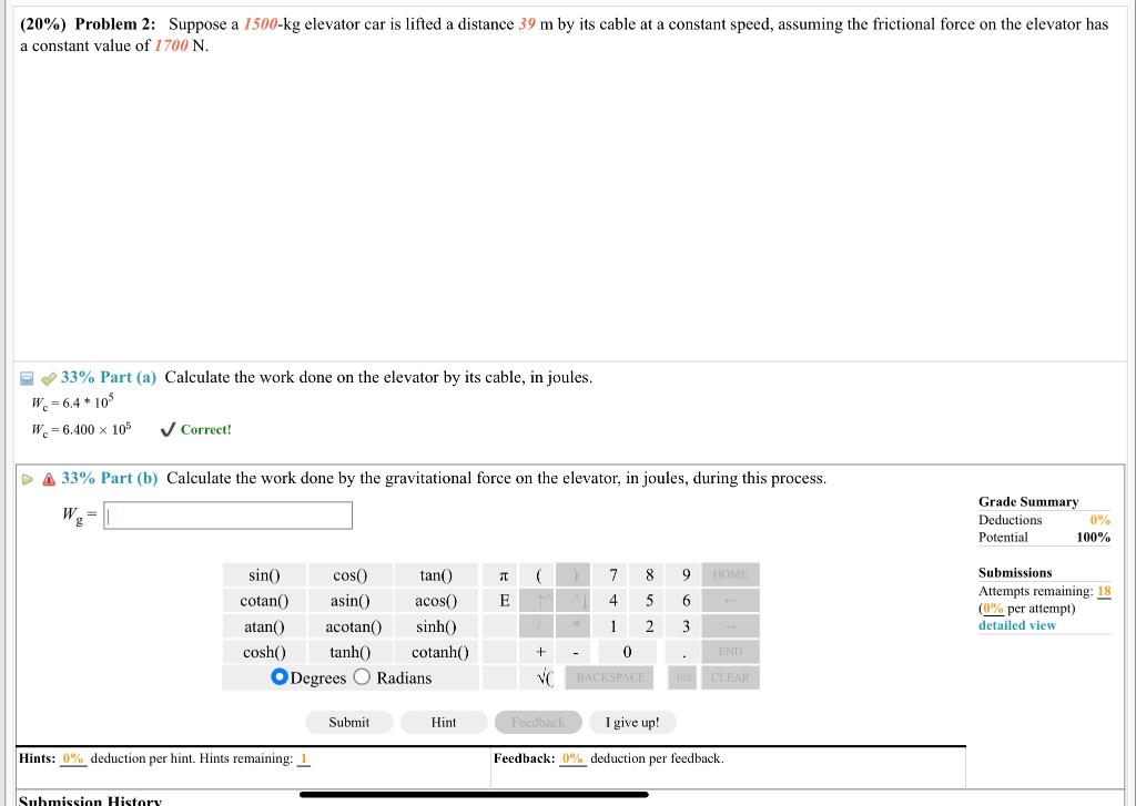 Solved (20\%) Problem 2: Suppose a 1500−kg elevator car is | Chegg.com