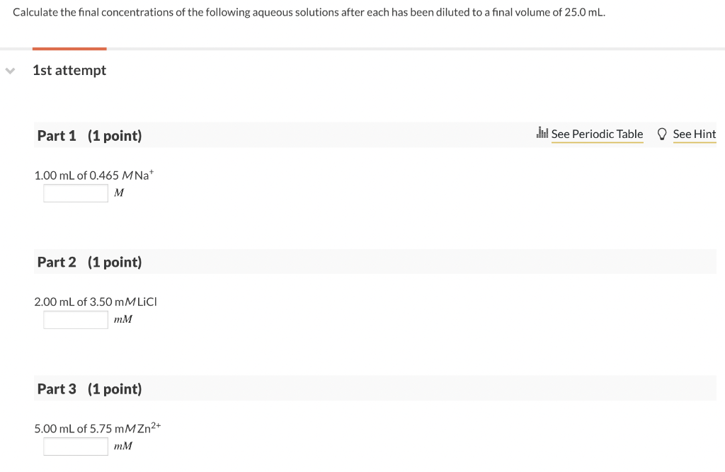 Solved Calculate the final concentrations of the following | Chegg.com