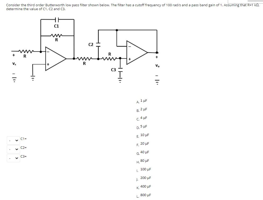 Solved Consider the third order Butterworth low pass filter | Chegg.com