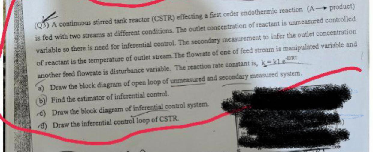 Solved (3) A continuous stirred tank reactor (CSTR) | Chegg.com