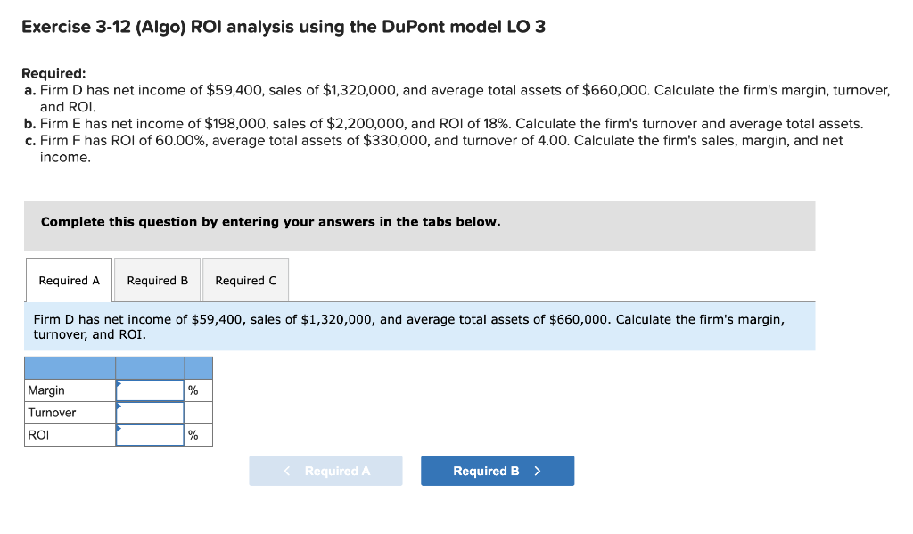 Solved Exercise 3-12 (Algo) ROI analysis using the DuPont | Chegg.com