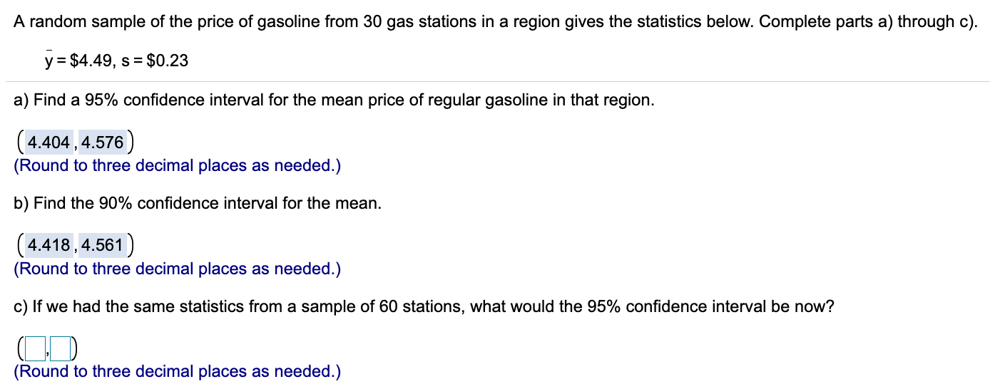 Solved A random sample of the price of gasoline from 30 gas | Chegg.com