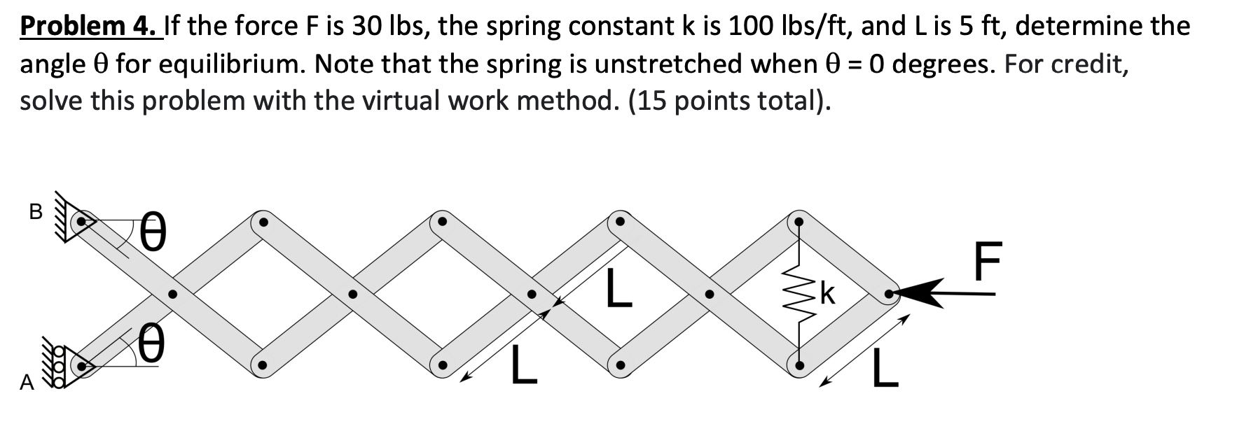 Solved Problem 4. If the force F is 30lbs, the spring | Chegg.com