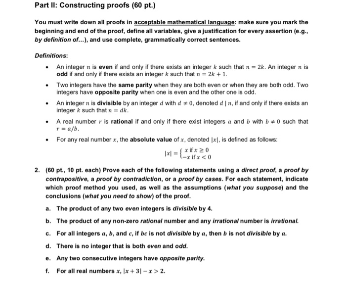 Solved Part Ii Constructing Proofs 60 Pt You Must Write