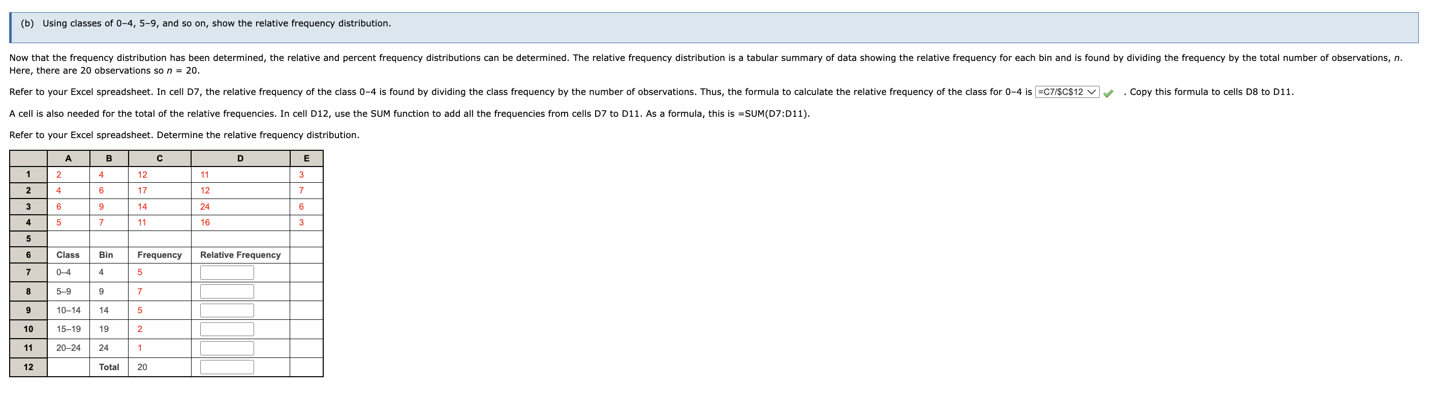 Solved Here, there are 20 observations so n=20. A cell is | Chegg.com