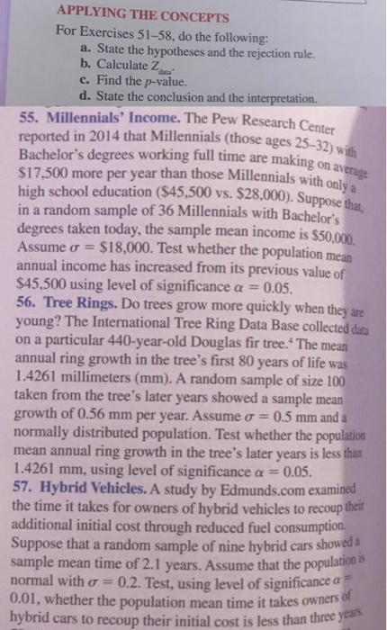 Solved APPLYING THE CONCEPTS For Exercises 51-58, do the | Chegg.com