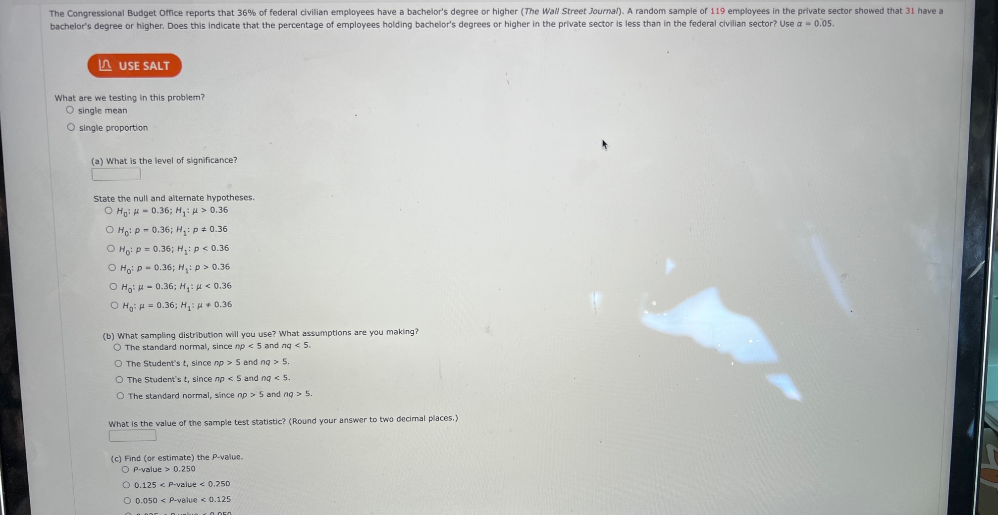 Solved What are we testing in this problem? single mean | Chegg.com