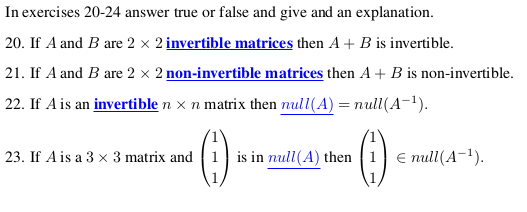 Solved In exercises 20-24 answer true or false and give and | Chegg.com