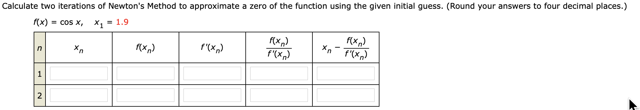 Solved Calculate Two Iterations Of Newtons Method