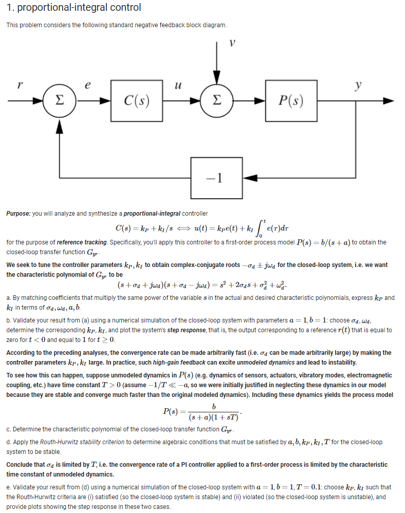 Solved 1. proportional-integral control This problem | Chegg.com