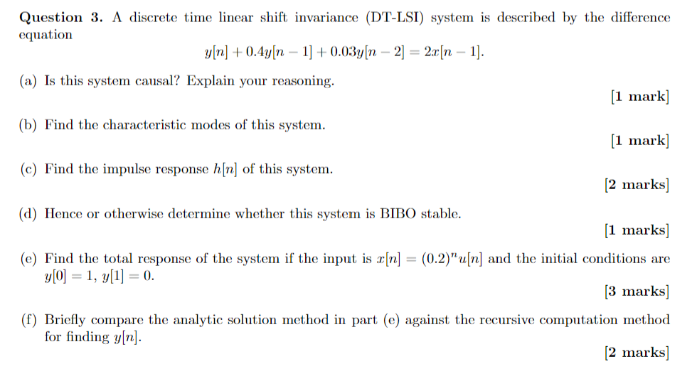 Solved Question 3. A discrete time linear shift invariance | Chegg.com