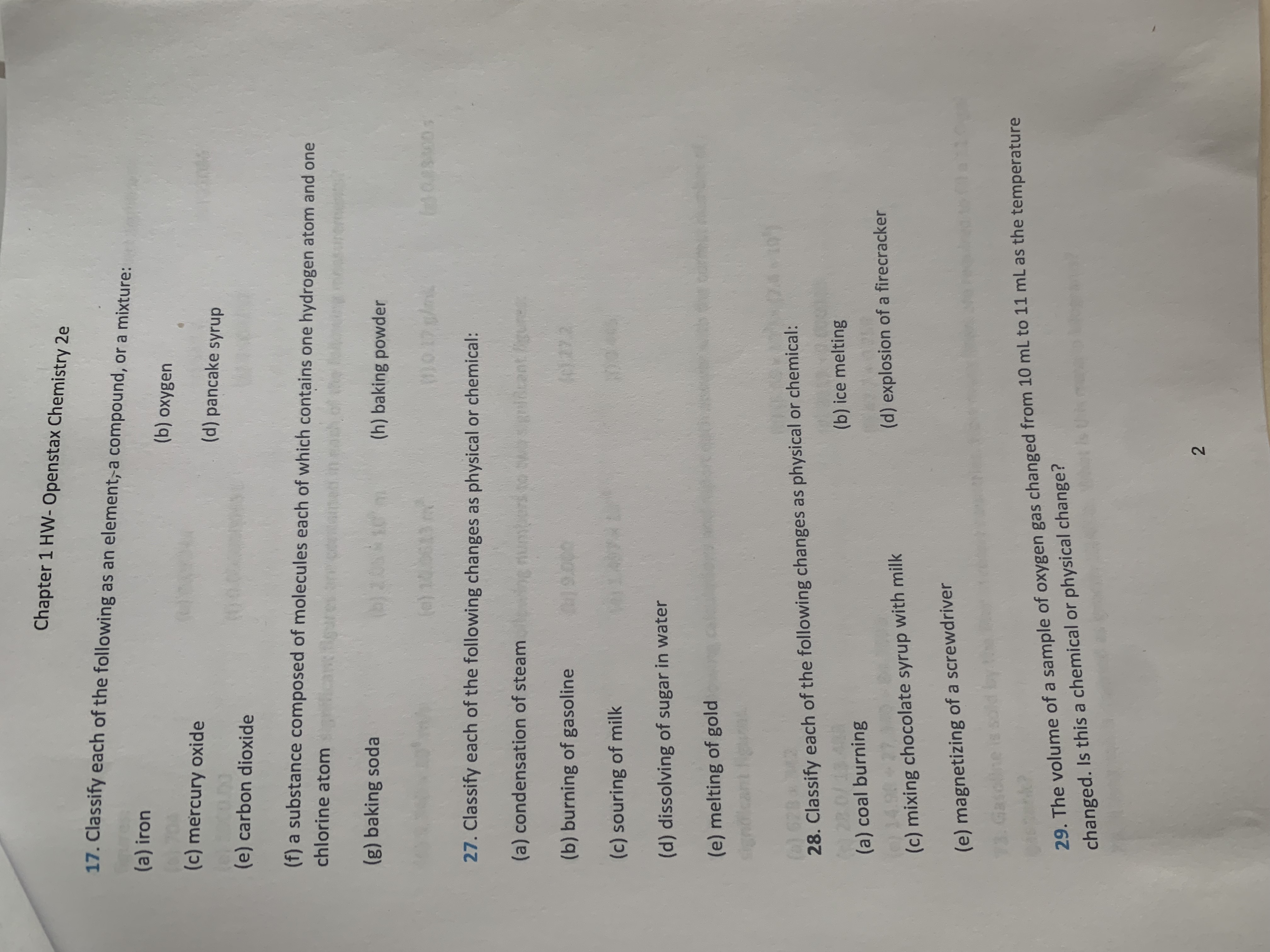 Solved Chapter 1 HW-Openstax Chemistry 2e 17. Classify each | Chegg.com