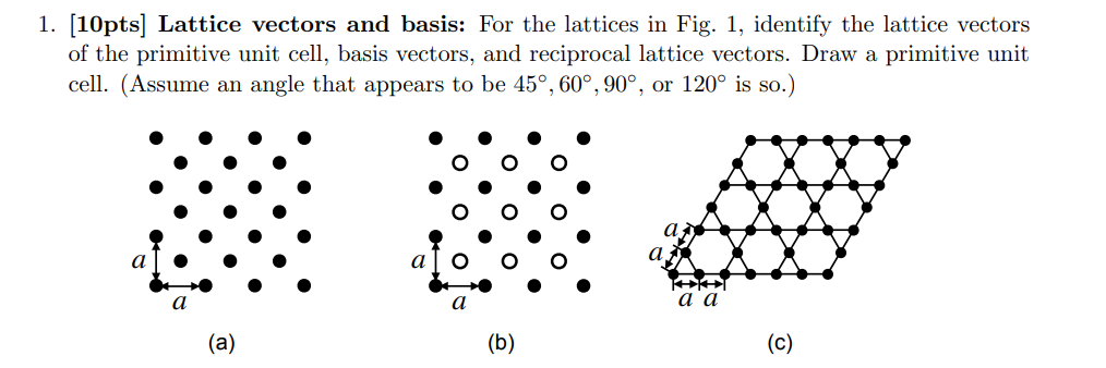 Solved [10pts] Lattice vectors and basis: For the lattices | Chegg.com