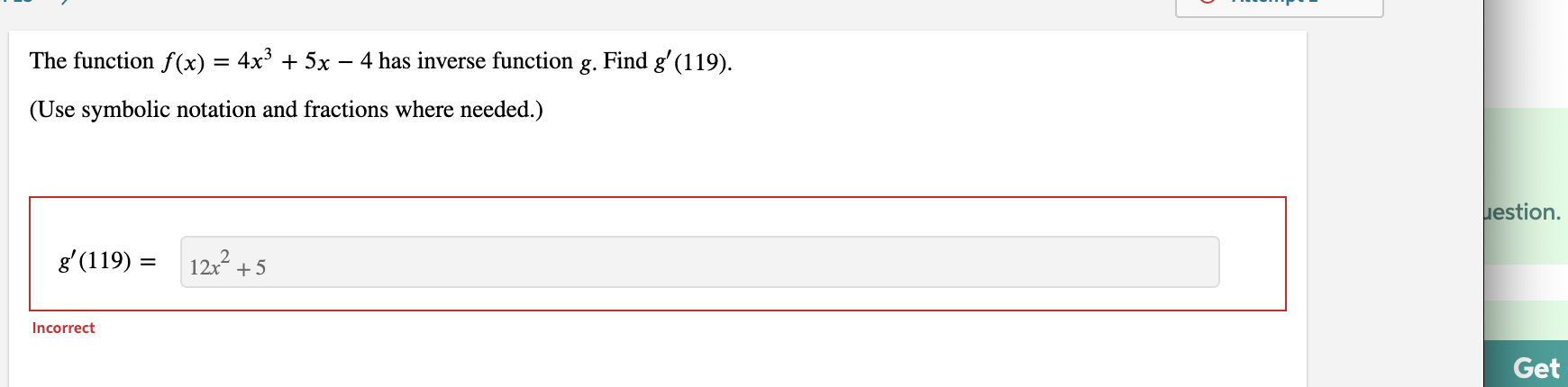 Solved The function f(x) = 4x3 + 5x 4 has inverse function | Chegg.com