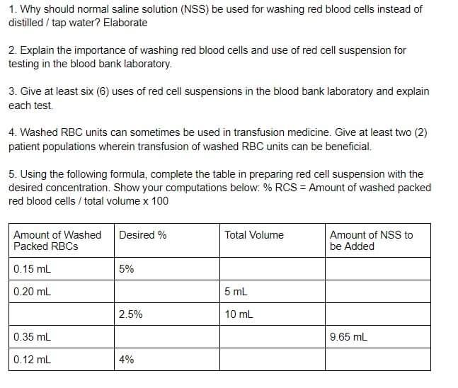Solved 1. Why should normal saline solution (NSS) be used | Chegg.com
