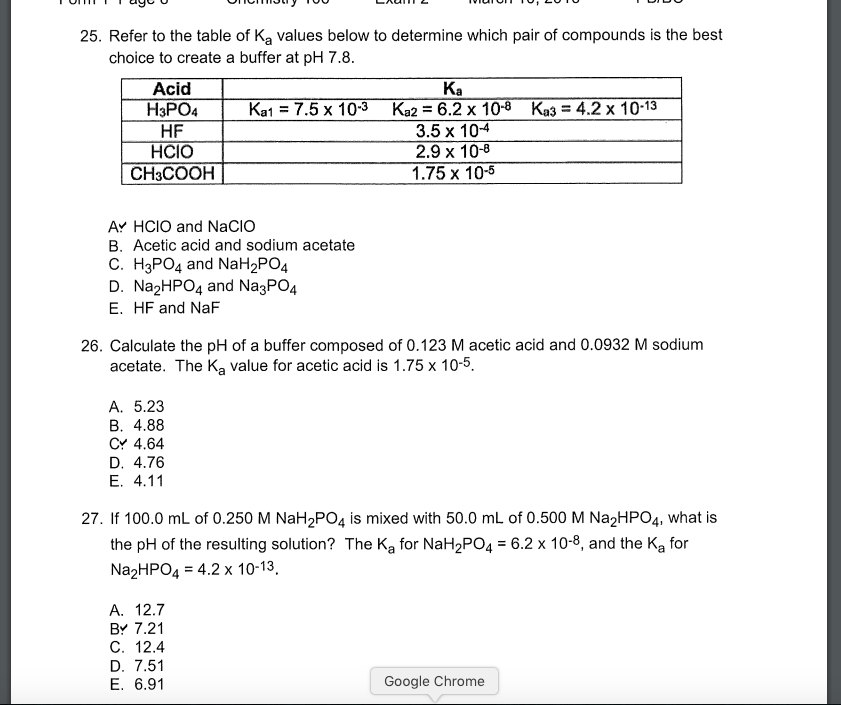 Solved 25. Refer to the table of Ka values below to | Chegg.com