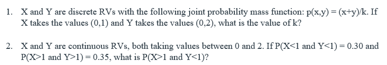 Solved 1. X and Y are discrete RVs with the following joint | Chegg.com
