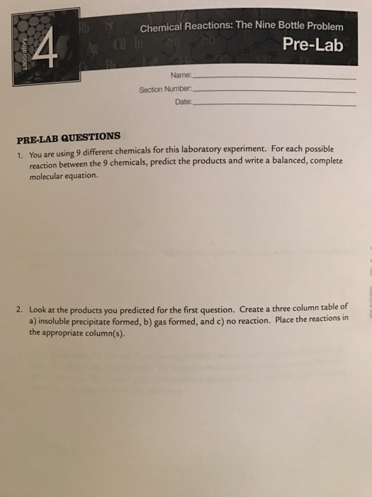 Chemical Reactions: The Nine Bottle Problem Pre-Lab | Chegg.com