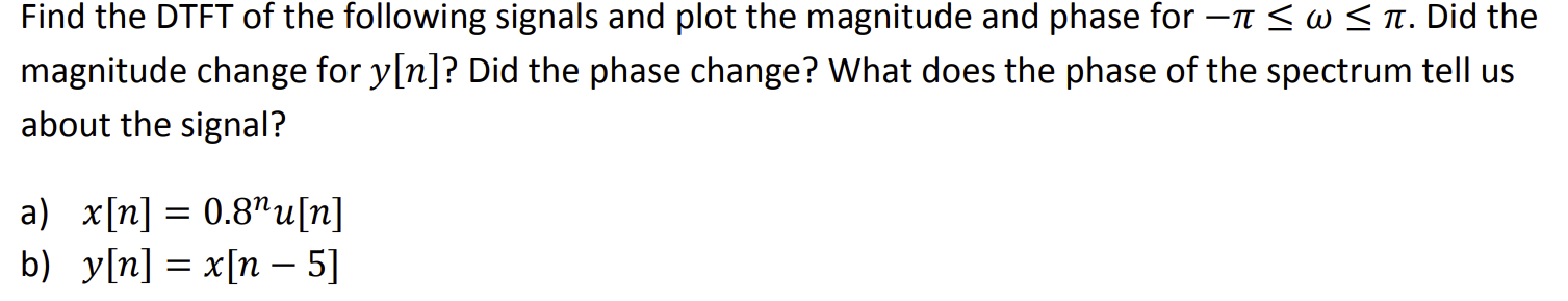 Solved Find the DTFT of the following signals and plot the | Chegg.com