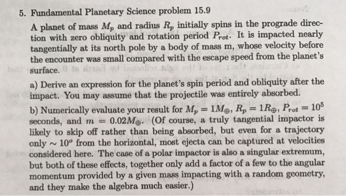Solved 5. Fundamental Planetary Science problem 15.9 A | Chegg.com