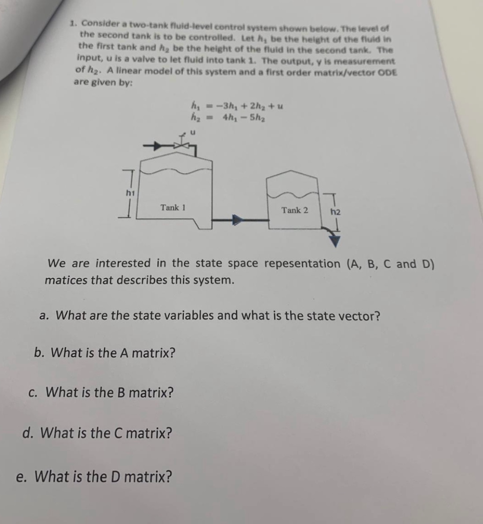 Solved 1. Consider a two-tank fluid-level control system | Chegg.com