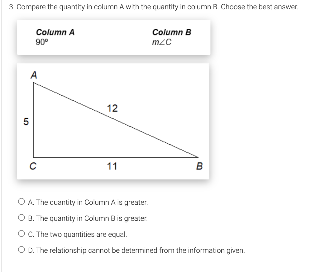Solved 3. Compare the quantity in column A with the quantity | Chegg.com