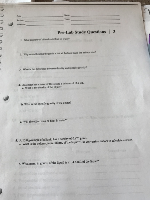 Solved Date Section Instructor Name Team Pre-Lab Study | Chegg.com