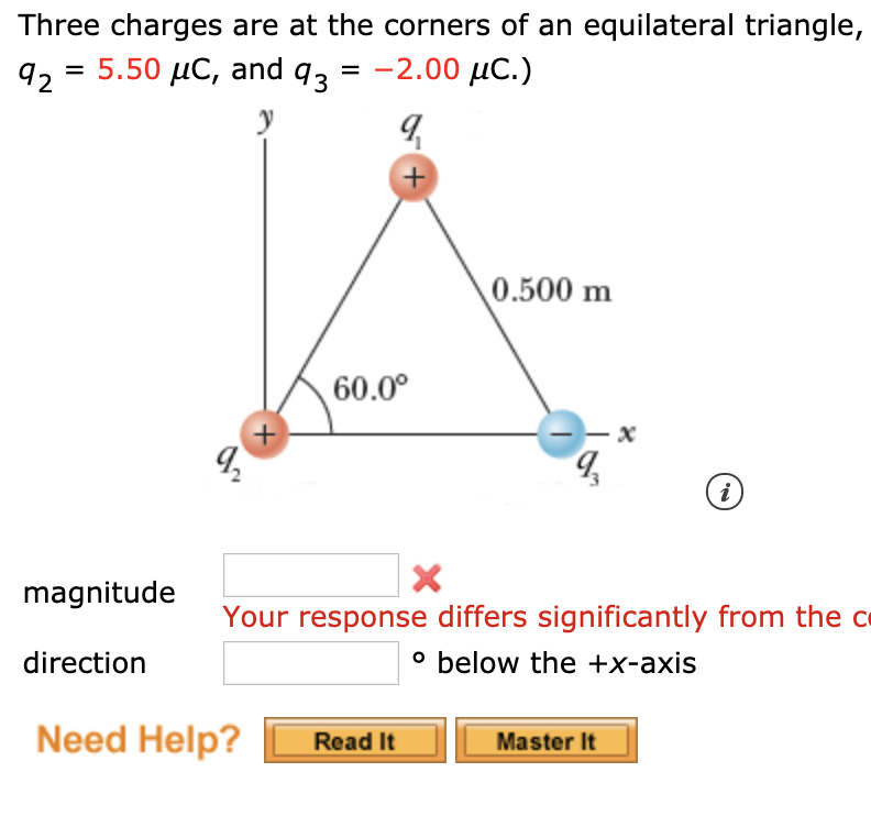 Solved Three charges are at the corners of an equilateral | Chegg.com