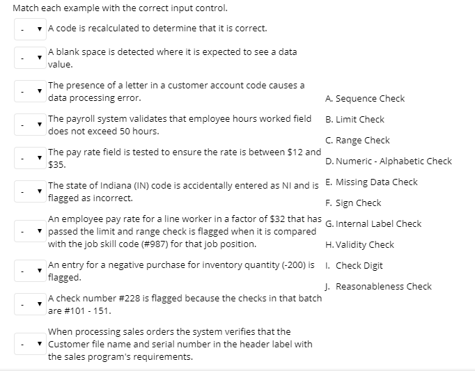 Solved Match each example with the correct input control. - | Chegg.com