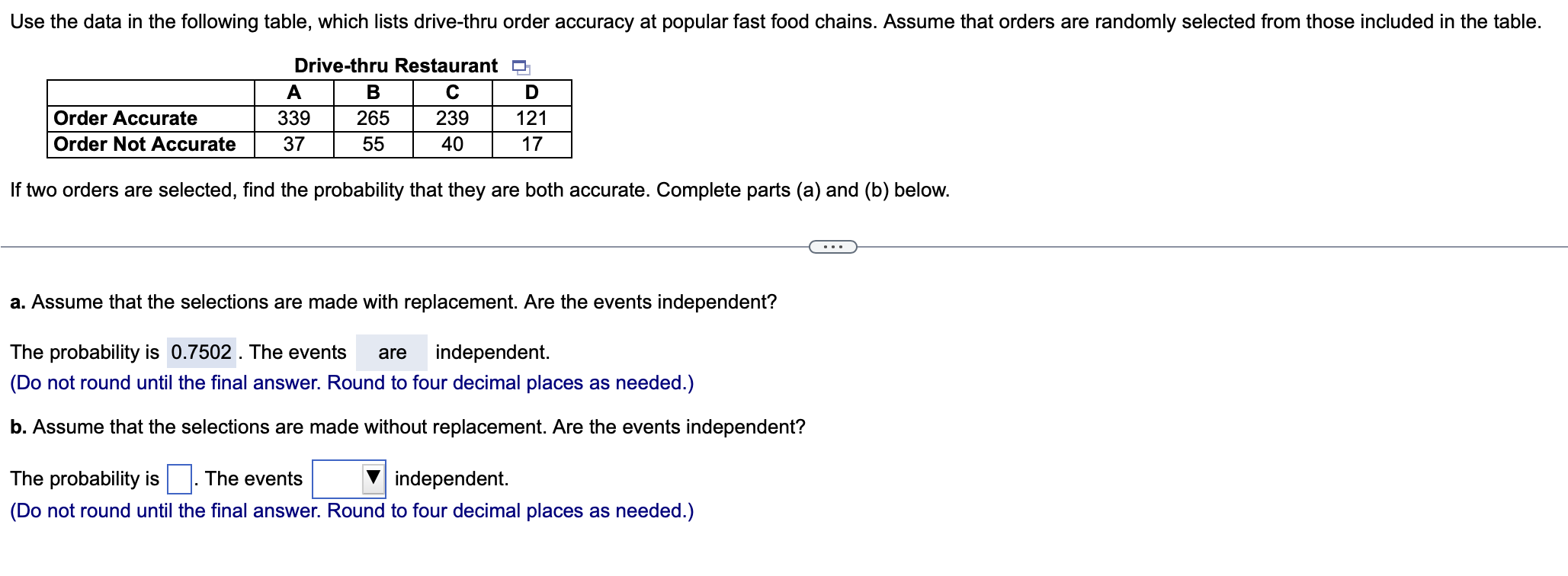 Solved Use the data in the following table, which lists | Chegg.com
