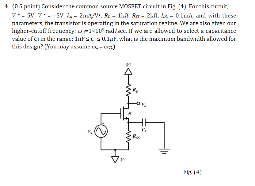Solved (0.5 point) Consider the common source MOSFET circuit | Chegg.com
