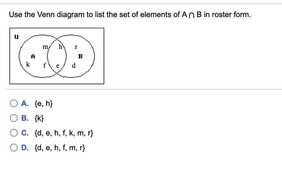 Solved Use the Venn diagram to list the set of elements of | Chegg.com